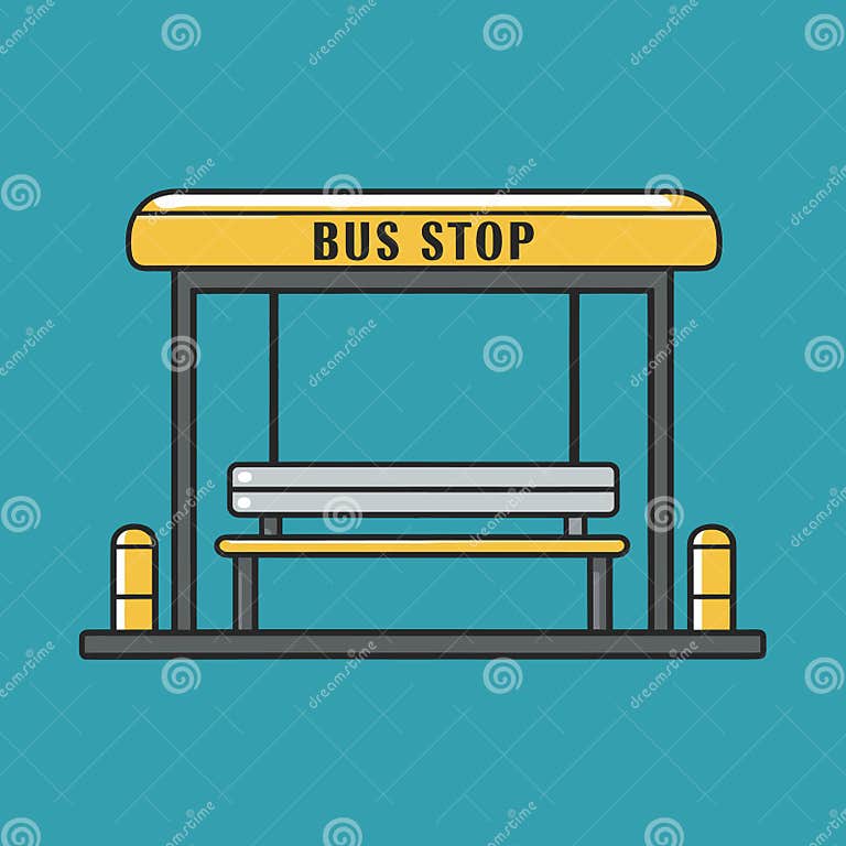 A Flat Vector Illustration of Bus Stop with Bench Isolated on Solid ...