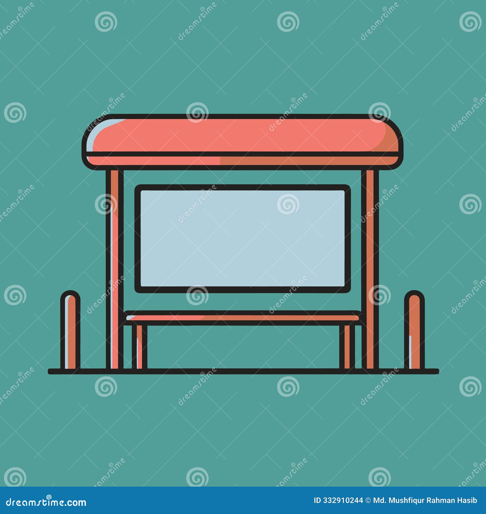 A Flat Vector Illustration of Bus Stop with Bench Isolated on Solid ...