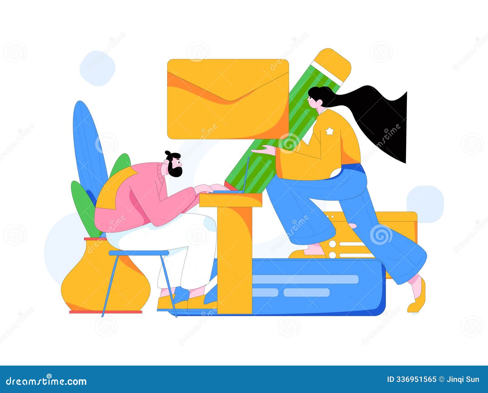 Flat Vector Illustration of Business People Operating Work Scene Stock ...