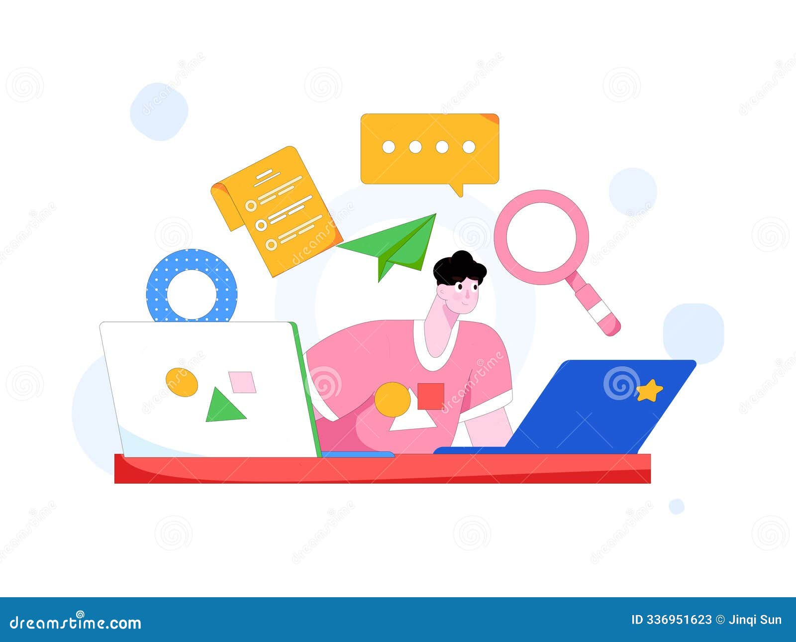 Flat Vector Illustration of Business People Operating Work Scene Stock ...