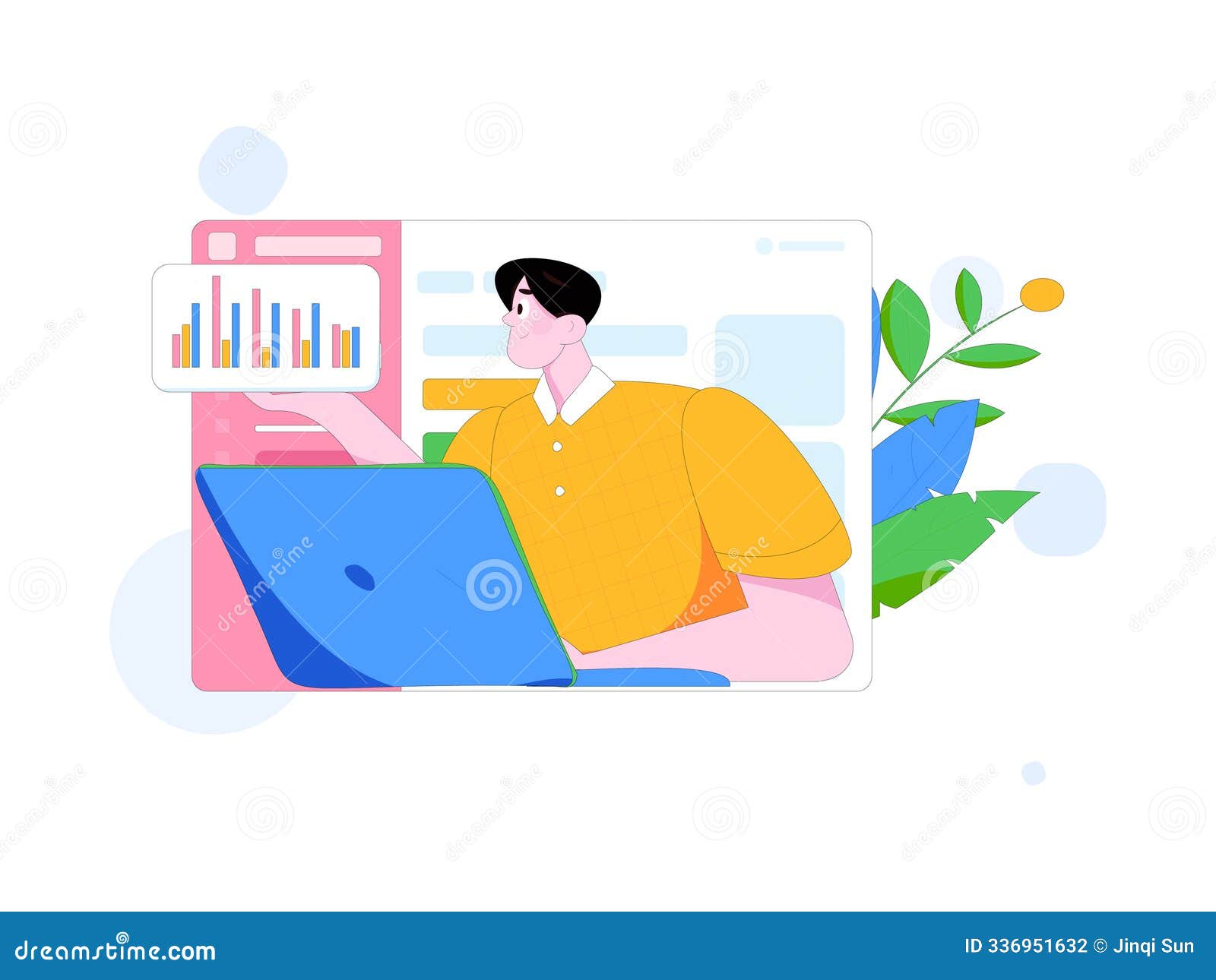 Flat Vector Illustration of Business People Operating Work Scene Stock ...