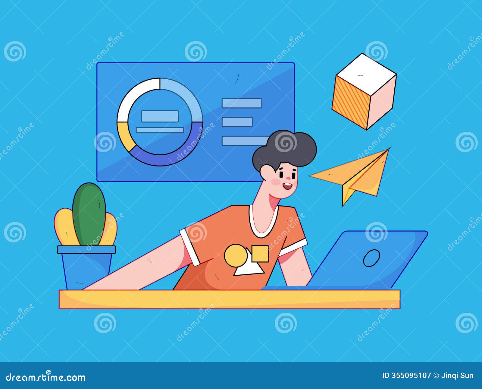 Flat Vector Illustration of Business People Operating Work Scene Stock ...