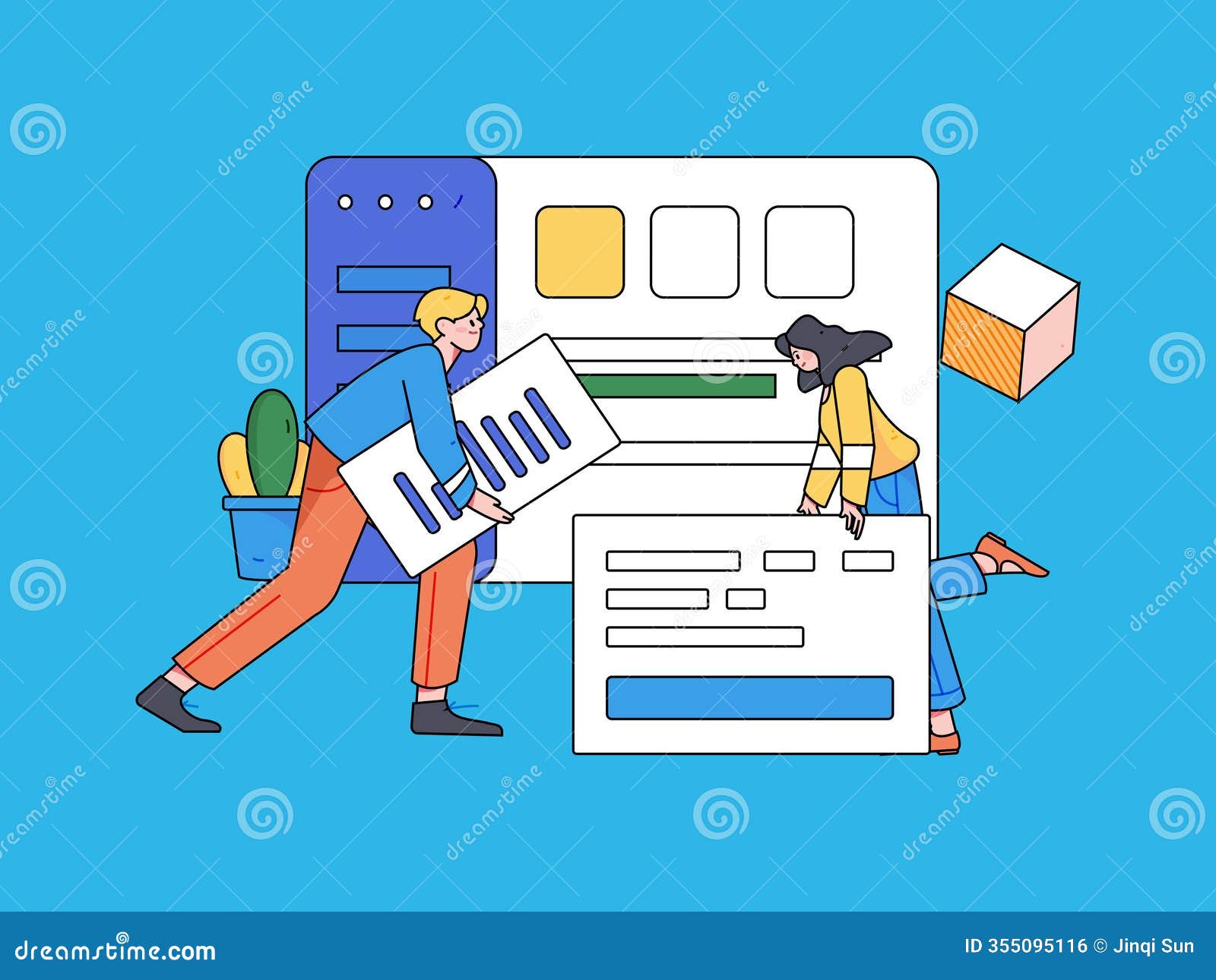 Flat Vector Illustration of Business People Operating Work Scene Stock ...