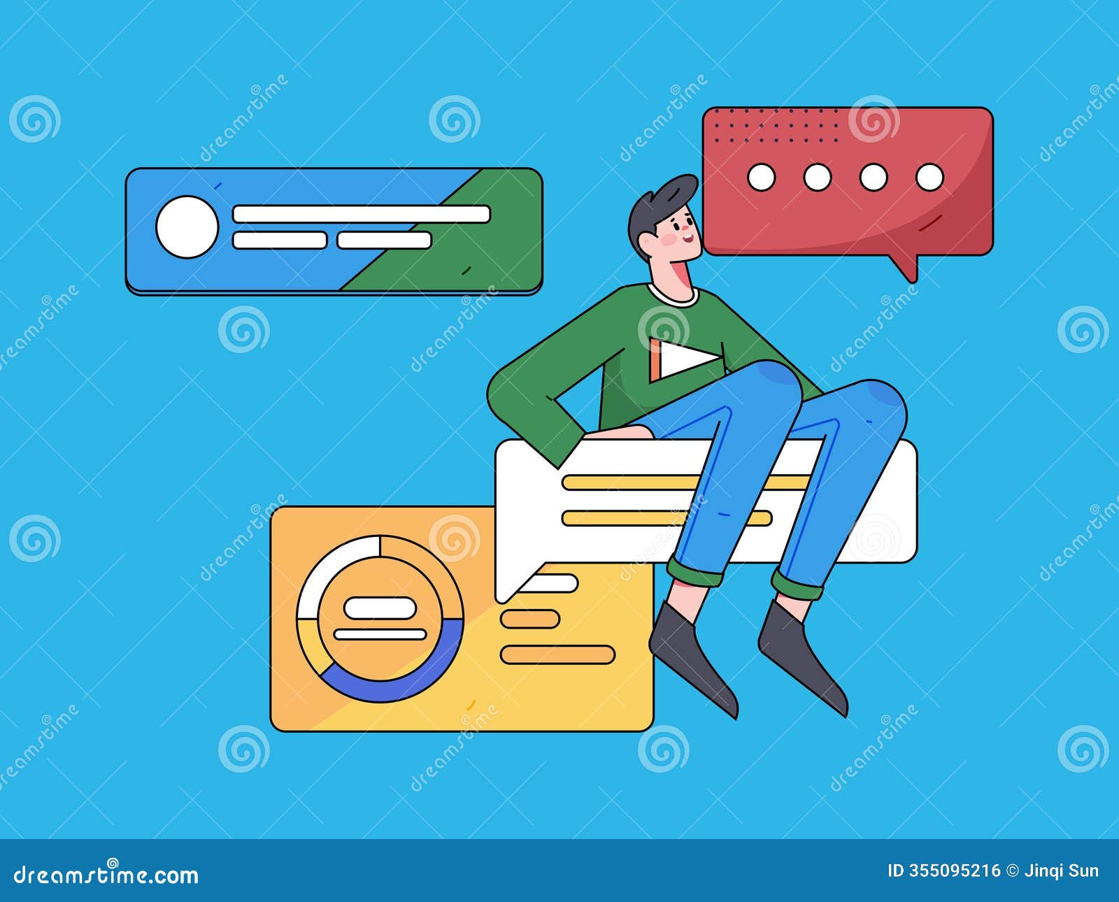 Flat Vector Illustration of Business People Operating Work Scene Stock ...