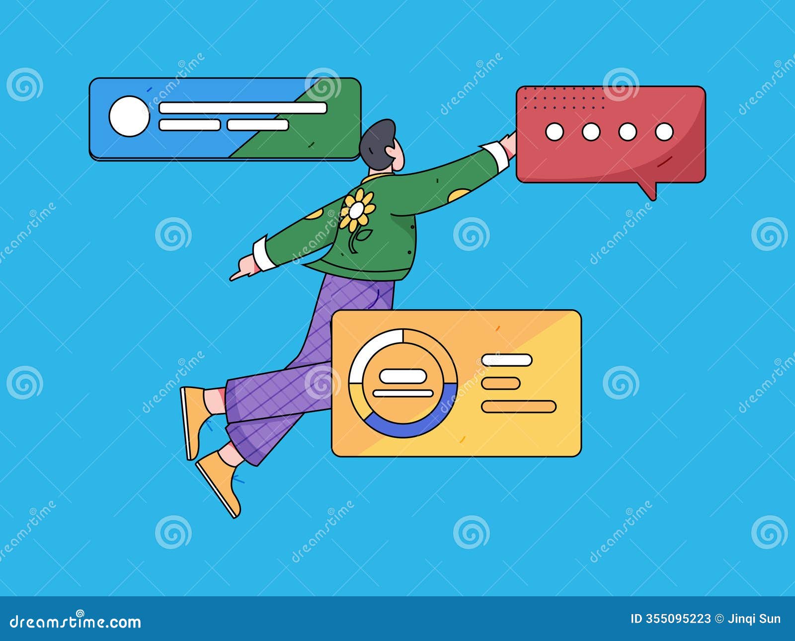 Flat Vector Illustration of Business People Operating Work Scene Stock ...