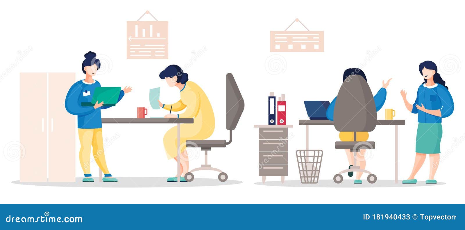 Flat Vector Illustration of Busy People in the Office, Colleagues ...