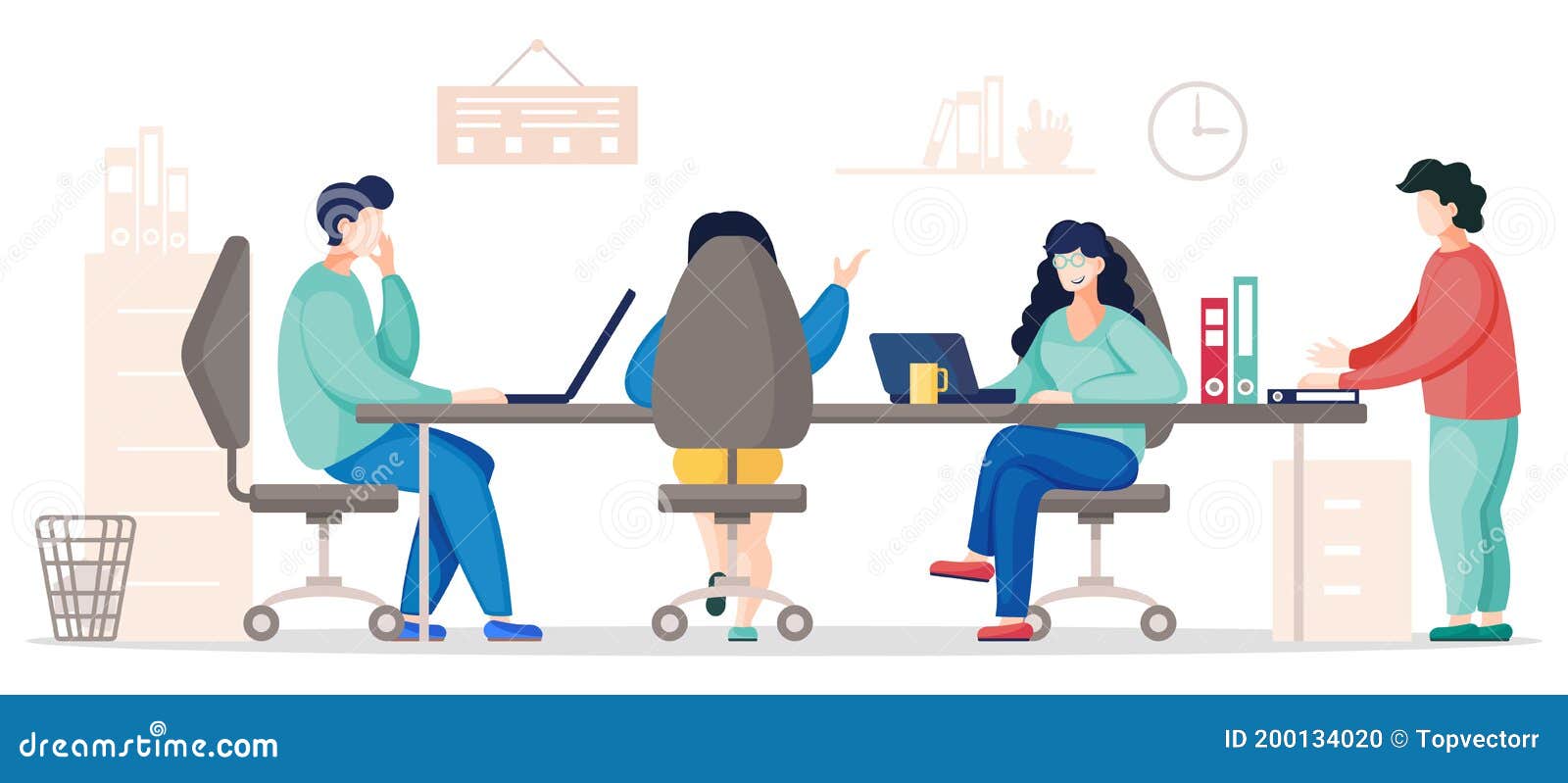 Flat Vector Illustration of Busy People in the Office, Colleagues ...