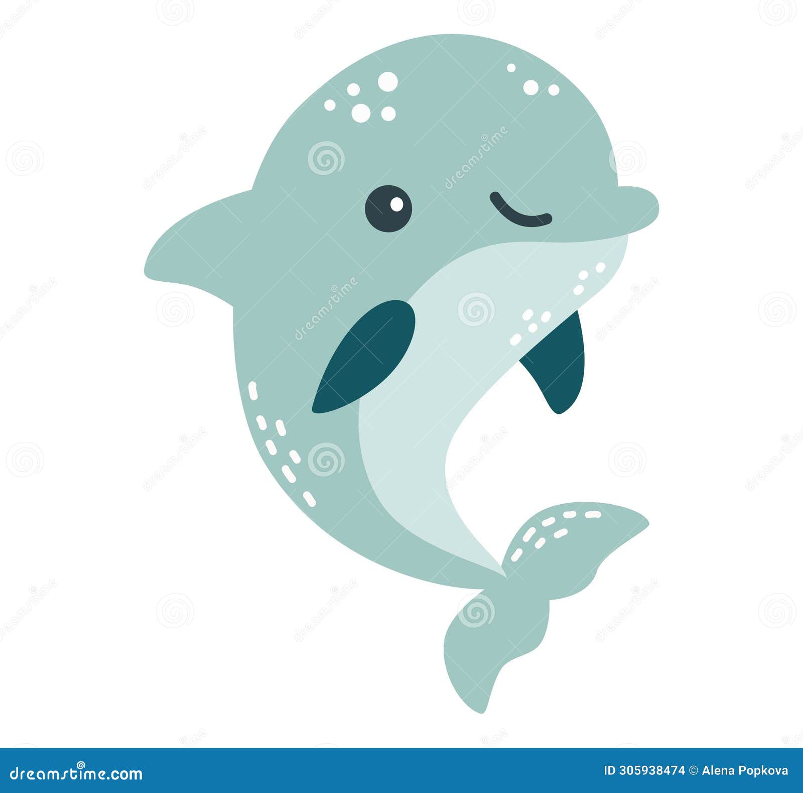 Flat Vector Illustration in Children S Style. Cute Dolphin with Smiling ...
