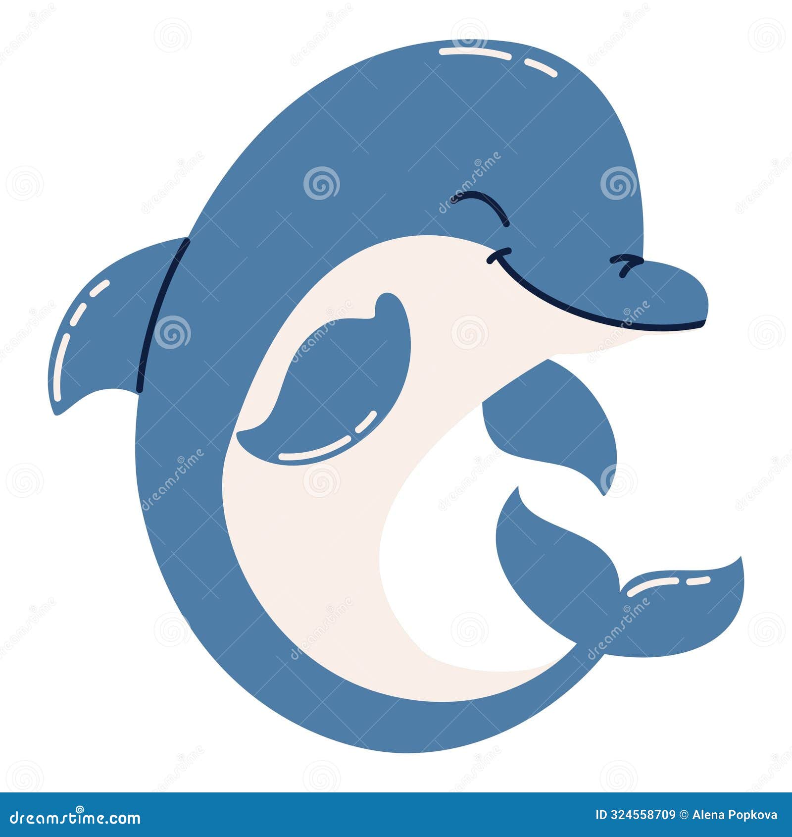 Flat Vector Illustration in Children S Style. Cute Dolphin with Smiling ...