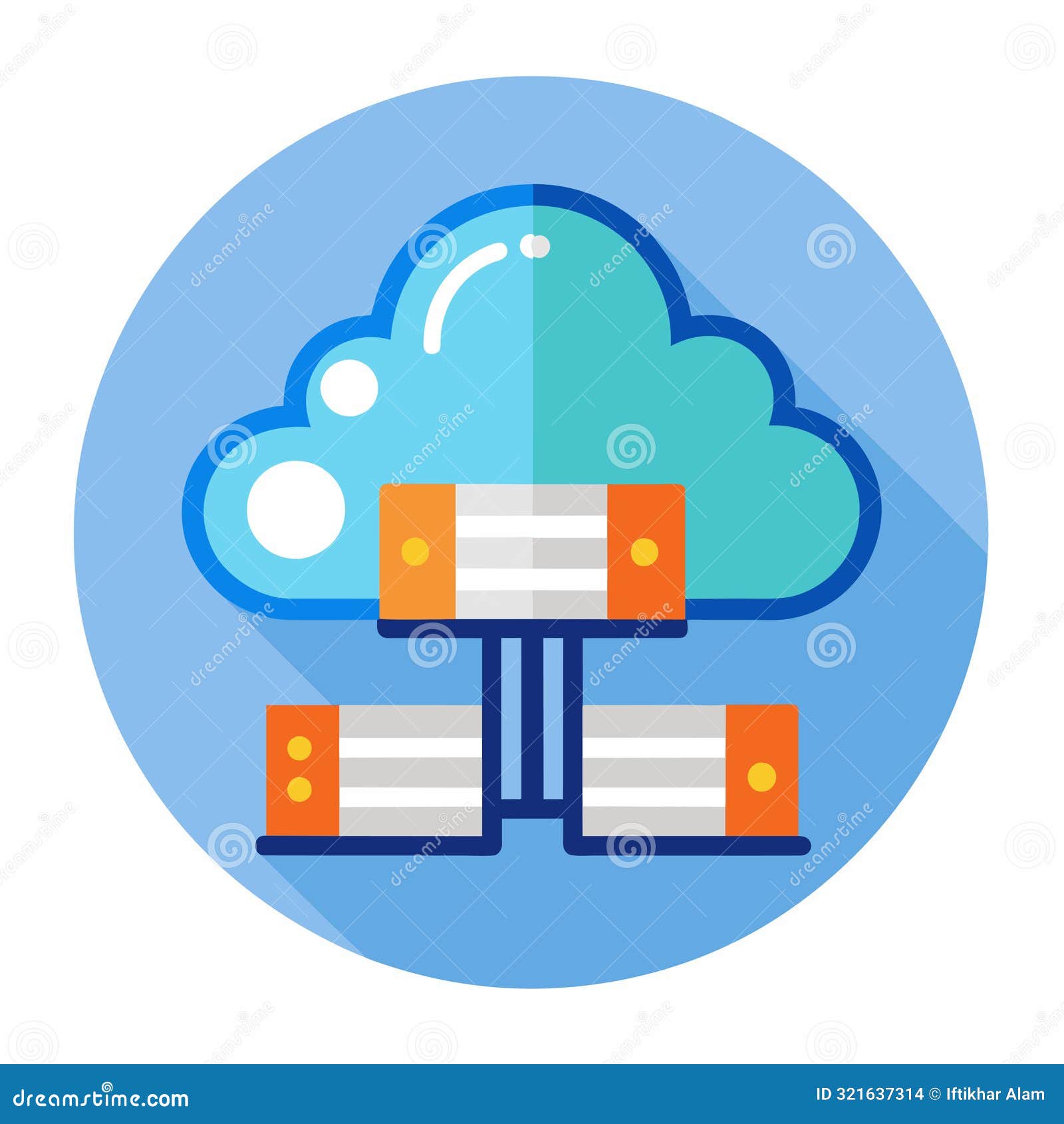 Flat Vector Illustration of a Cloud Computing System with Servers ...