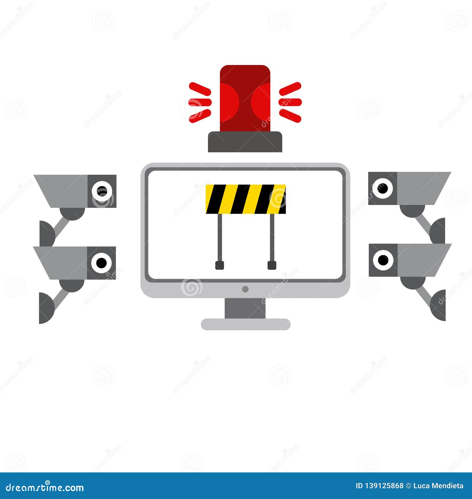 Flat Vector Illustration of a Computer Surrounded by Antivirus Warning ...