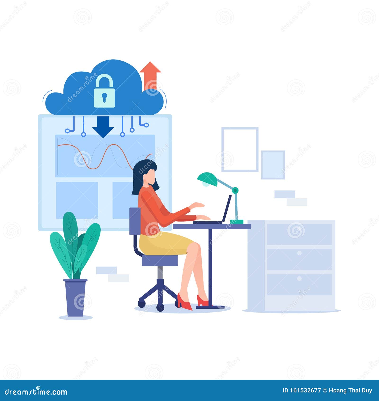 Flat Vector Illustration Concept Mobile Devices Connected Onto A Cloud ...