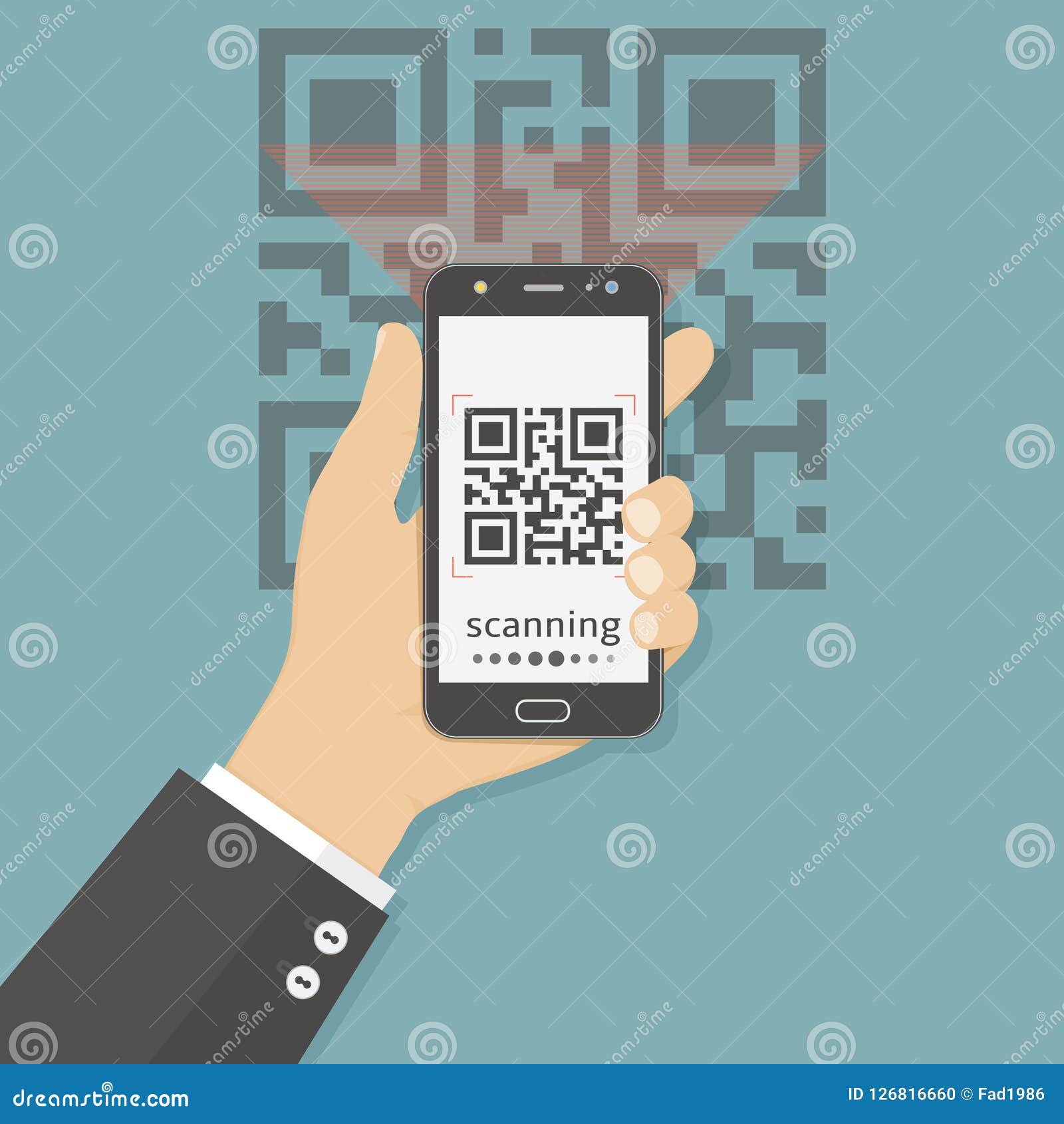 Flat Vector Illustration Concept for Scanning QR Code with Mobile Phone ...
