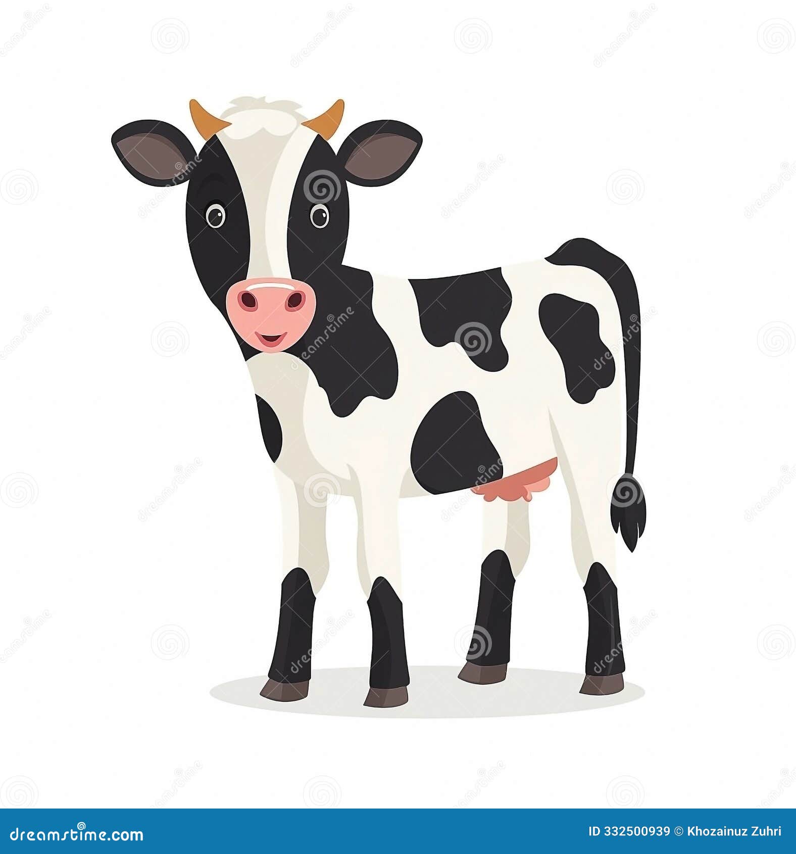 Flat Vector Illustration of Cow on White Background Stock Illustration ...