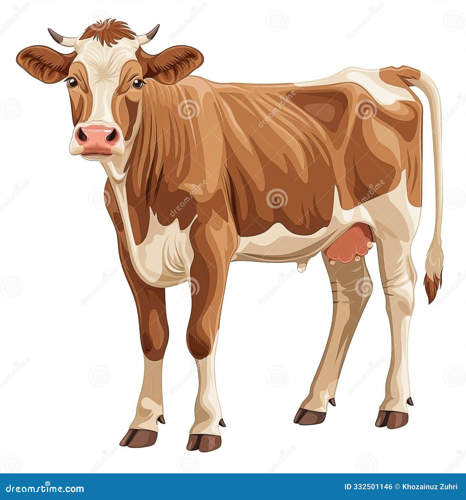 Flat Vector Illustration of Cow on White Background Stock Illustration ...