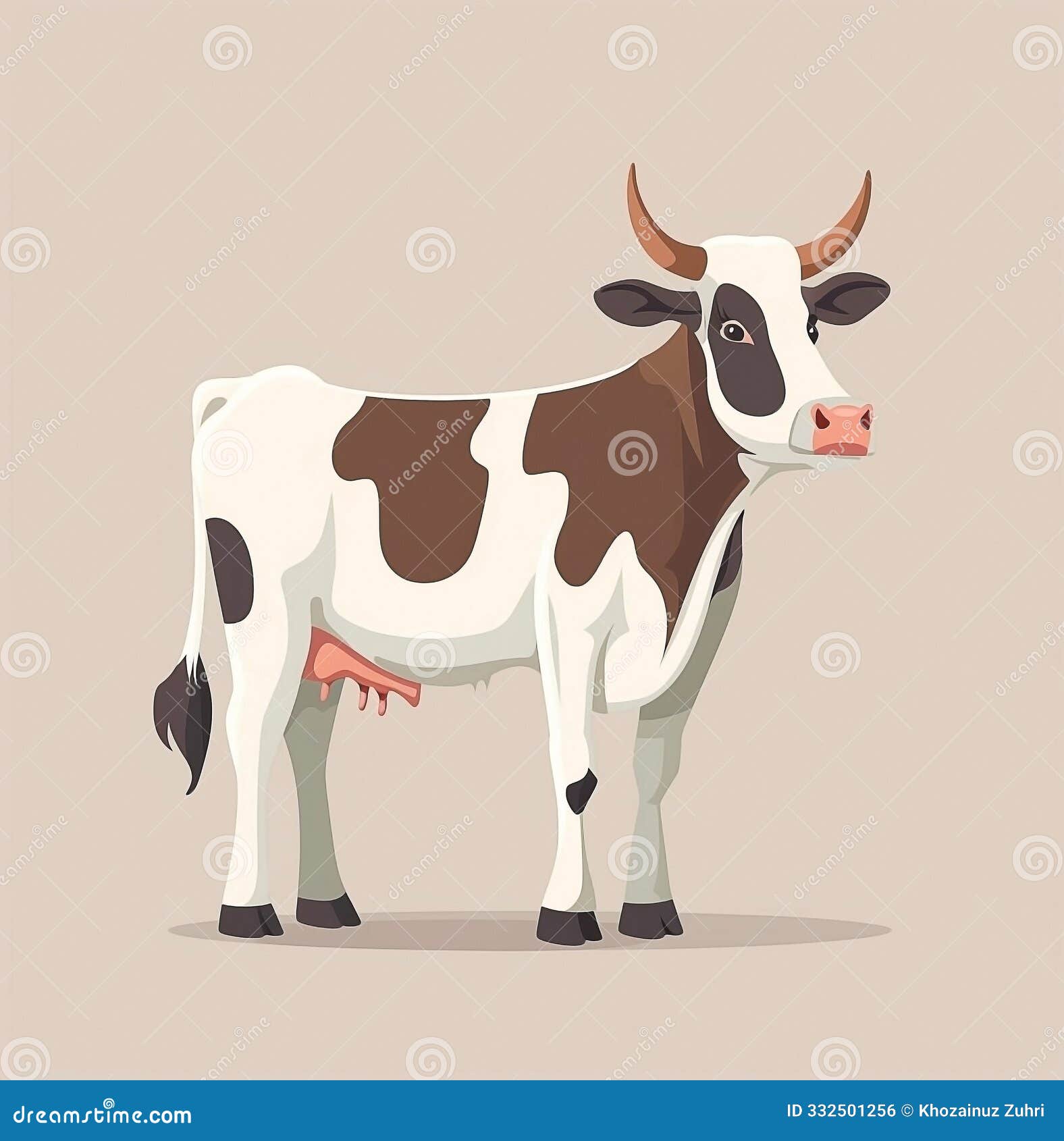 Flat Vector Illustration of Cow on White Background Stock Illustration ...