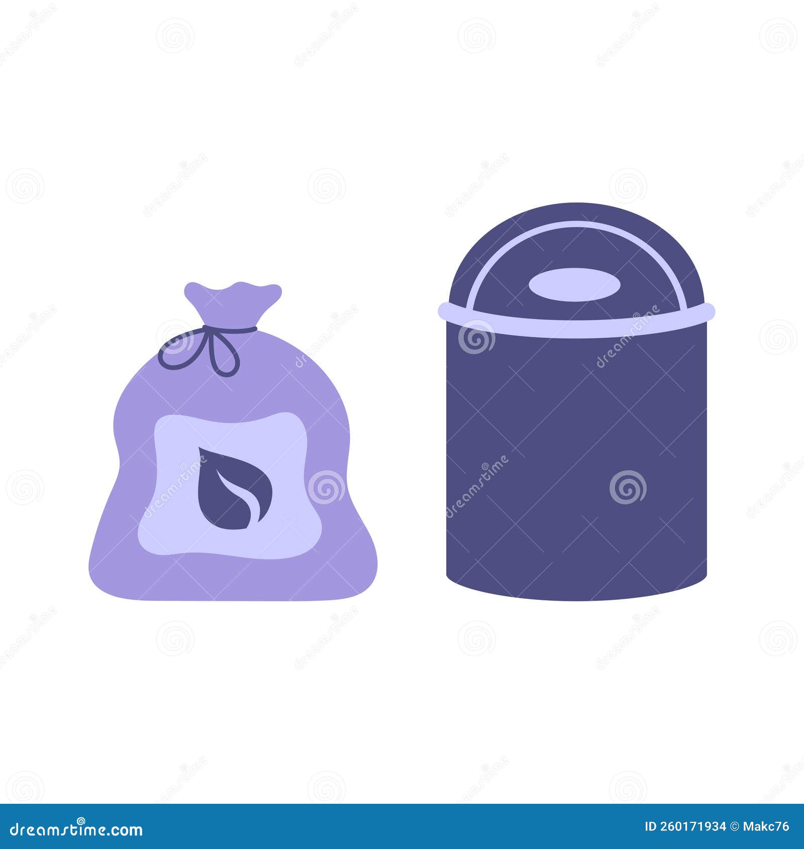 Flat Vector Illustration of Garbage Bag and Garbage Can Stock Vector ...
