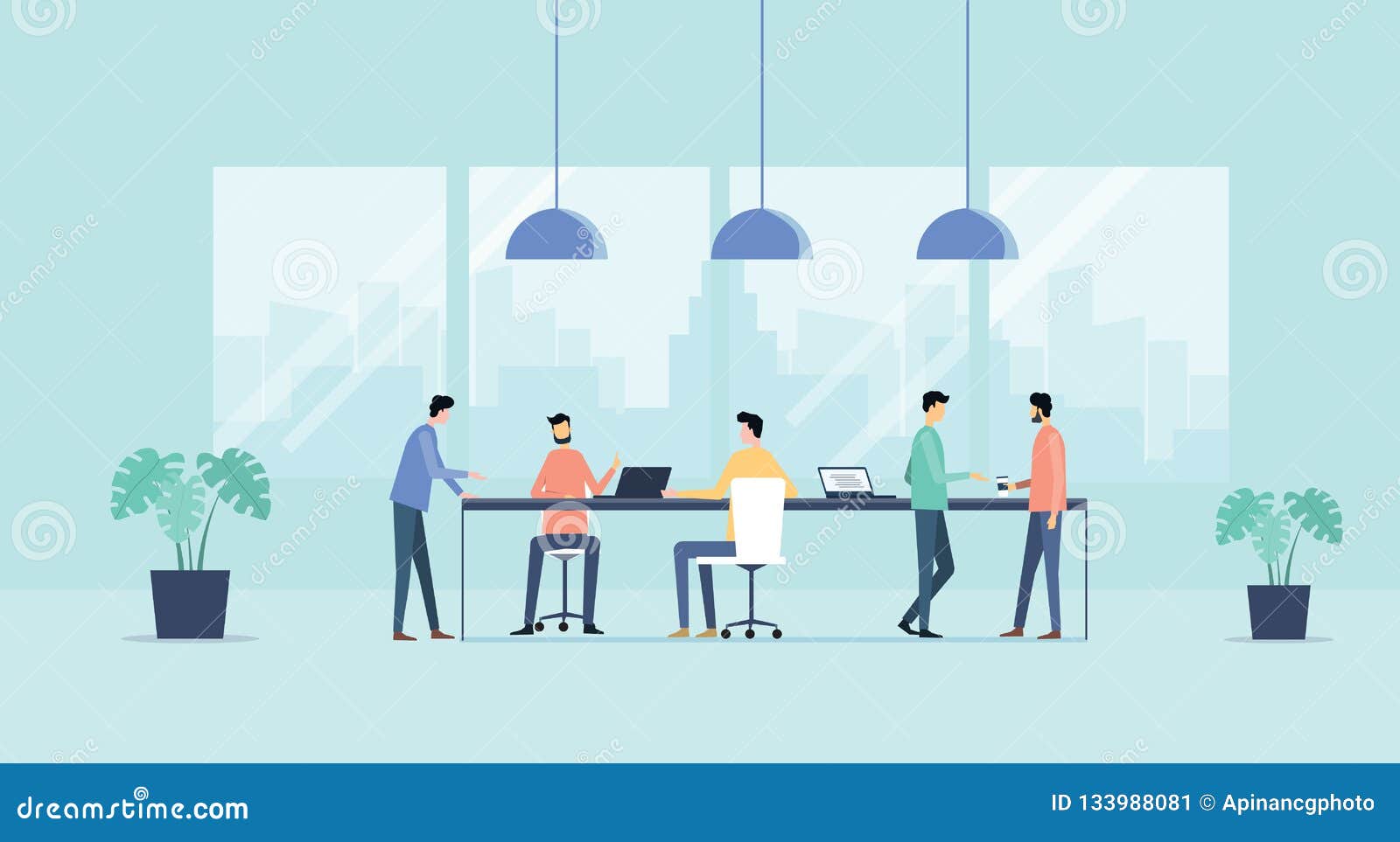 Flat Vector Illustration Group Business Team Meeting and Working ...