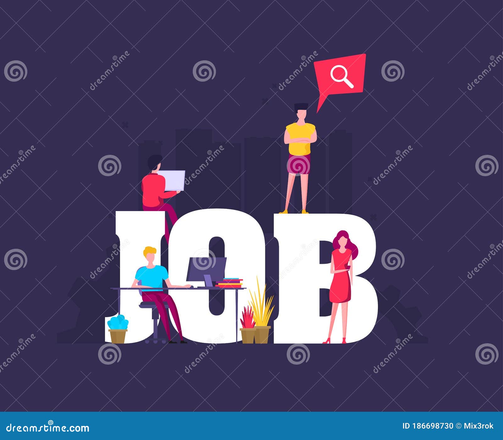 Flat Vector Illustration, Job Search, Recruitment, Workgroup, Freelance ...