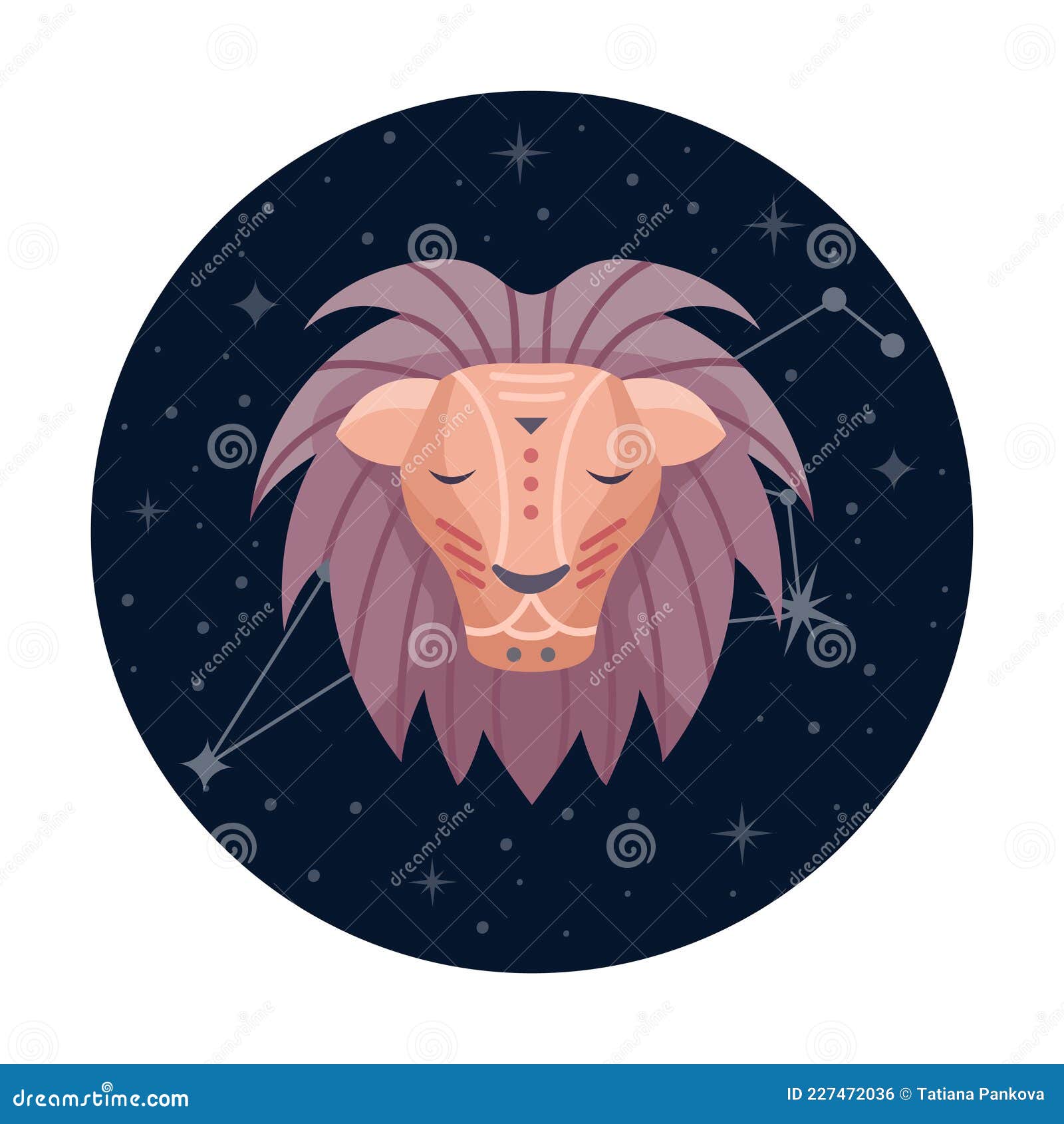 Flat Vector Illustration of Leo Zodiac Sign with Stars and ...