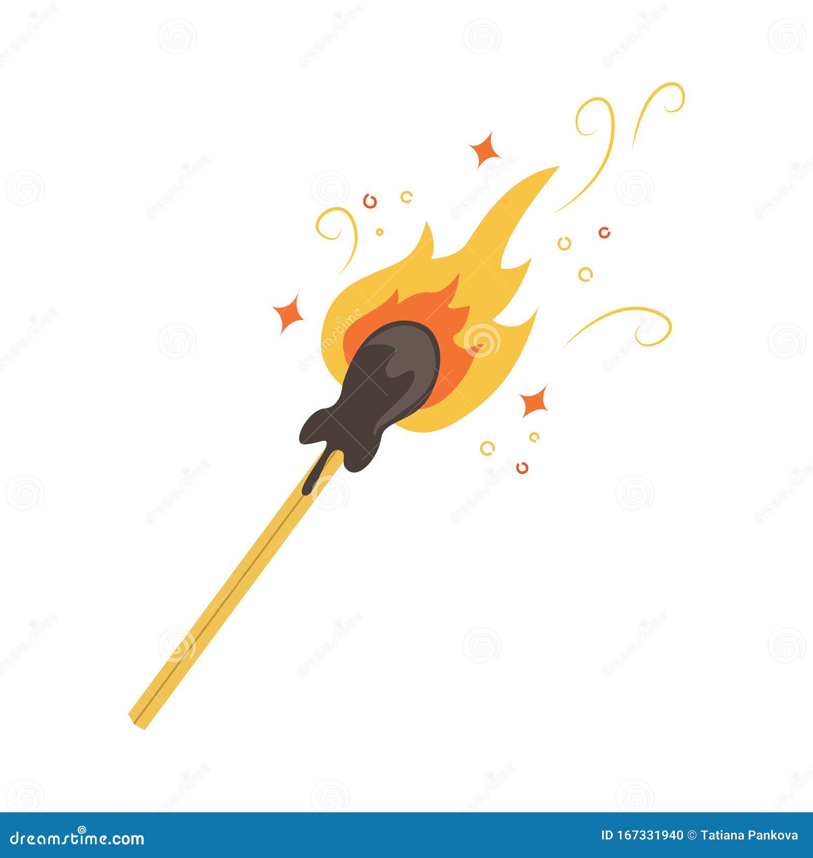 Flat Vector Illustration of a Lighted Match with Sparks Stock Vector ...