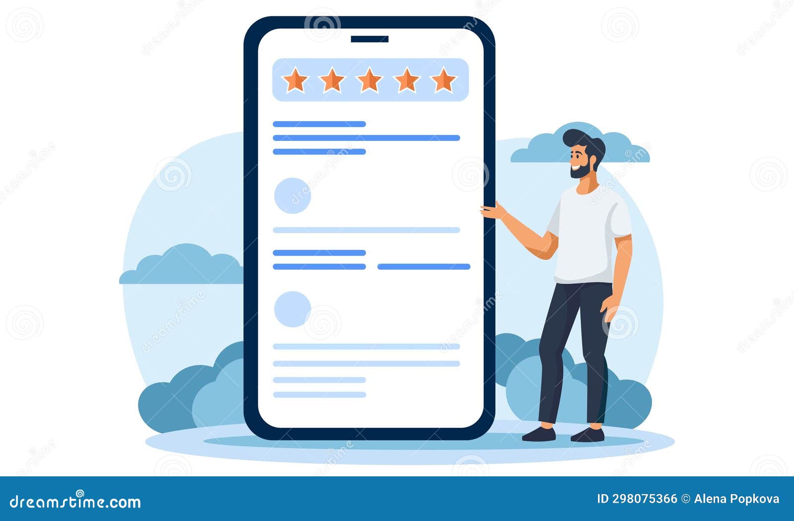 Flat Vector Illustration. a Man is Rating an App. a High Rating of Five ...