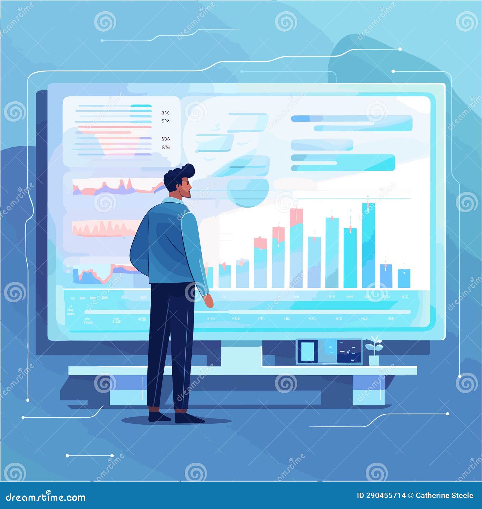 Flat Vector Illustration of a Office Worker Standing in Front of a ...