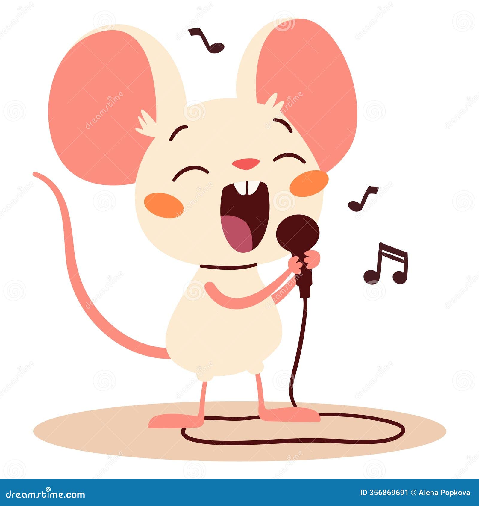 Flat Vector Illustration in a Simple Children S Style. Cute Mouse Sings ...