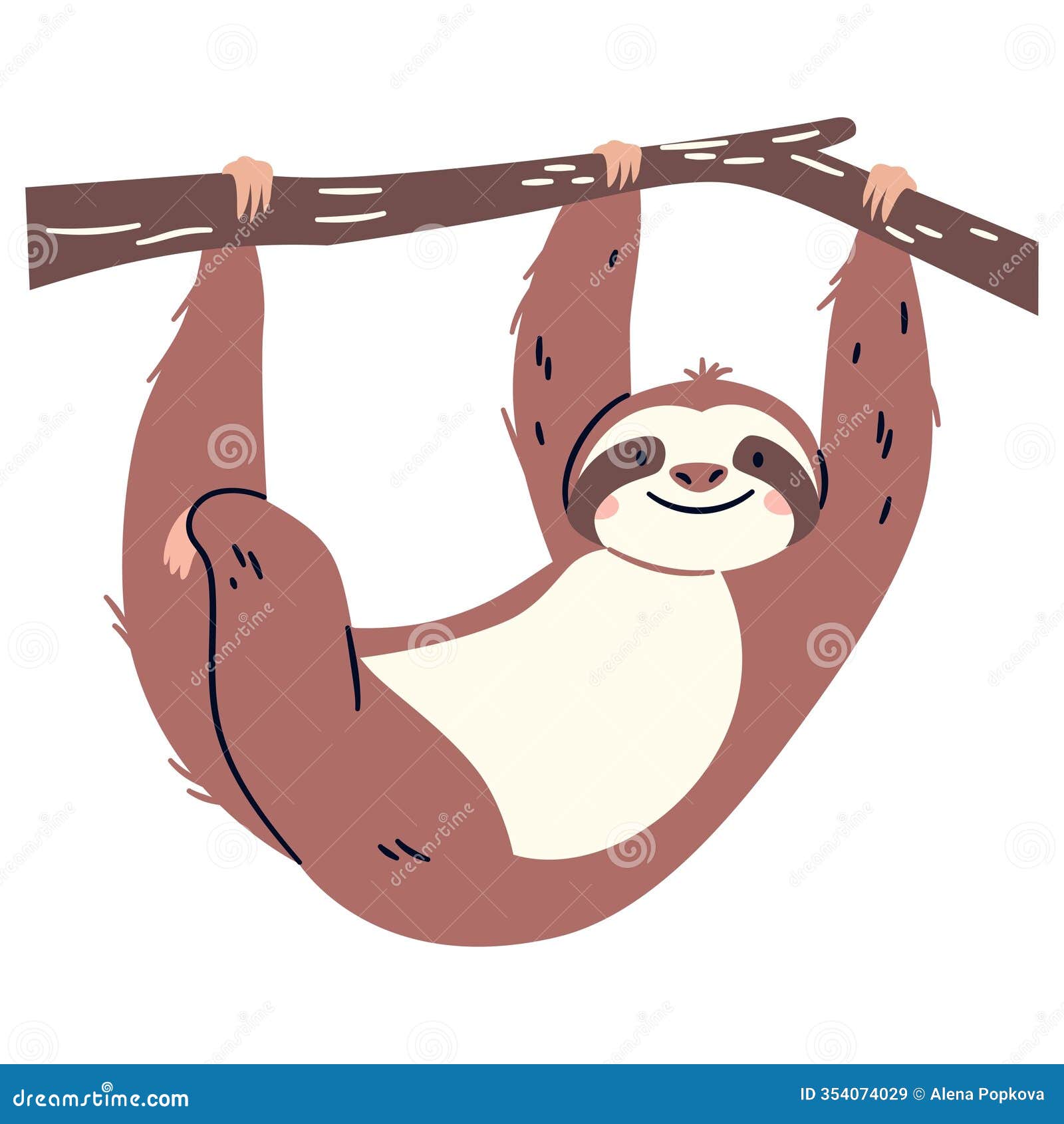 Flat Vector Illustration in a Simple Children S Style. Cute Sloth ...