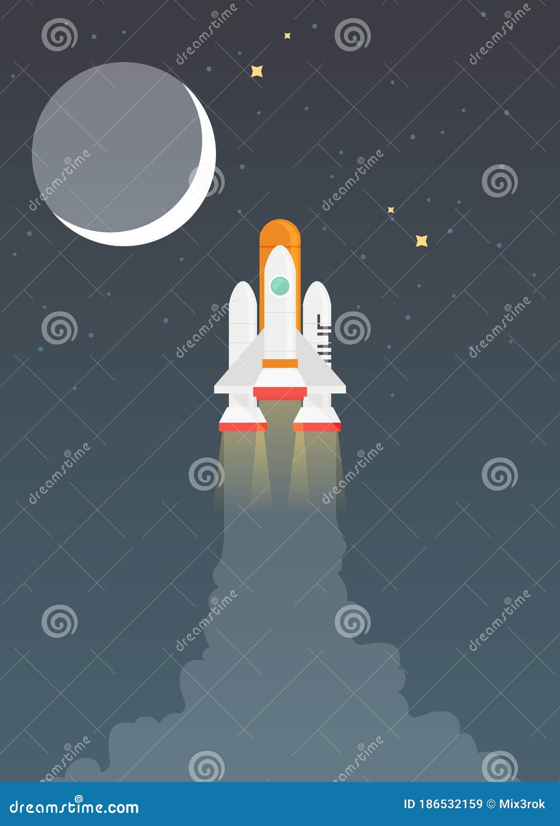 Flat Vector Illustration of a Spaceship Launch Isolated on Space ...