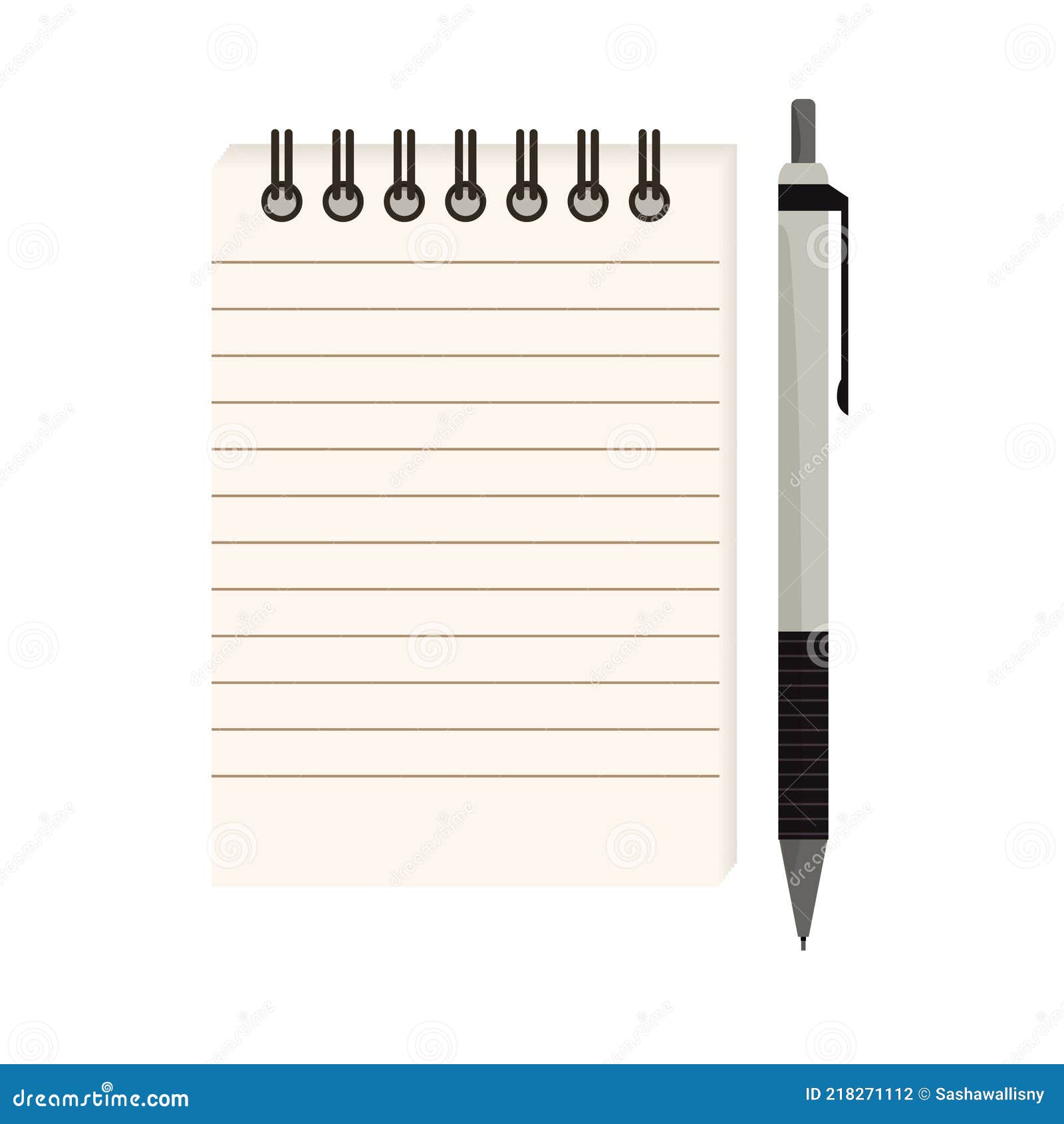 Flat Vector Illustration of Spiral Notepad with Lines with Space for ...