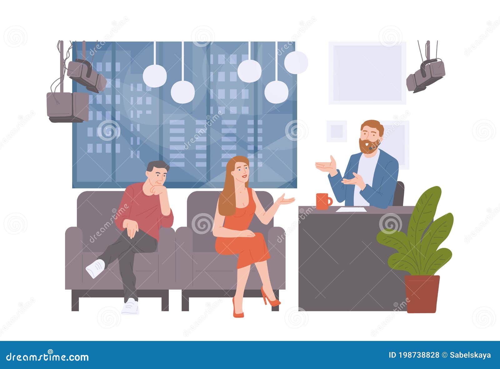 Flat Vector Illustration of Talk Show or Interview TV Live. Stock ...