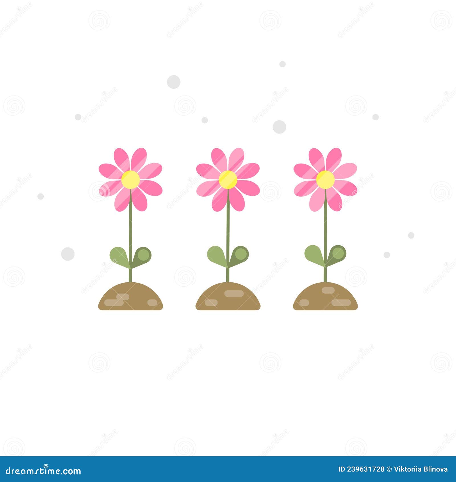 Flat Vector Illustration with Three Pink Flowers. Stock Vector ...