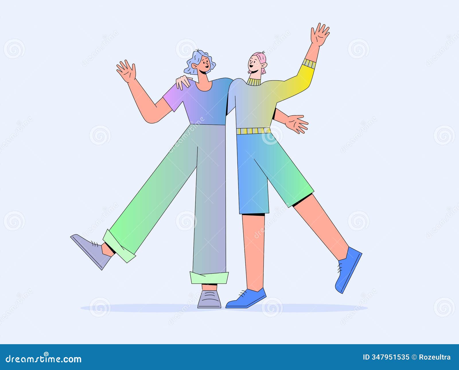 Flat Vector Illustration of Two Characters in Gradient Colors Stock ...