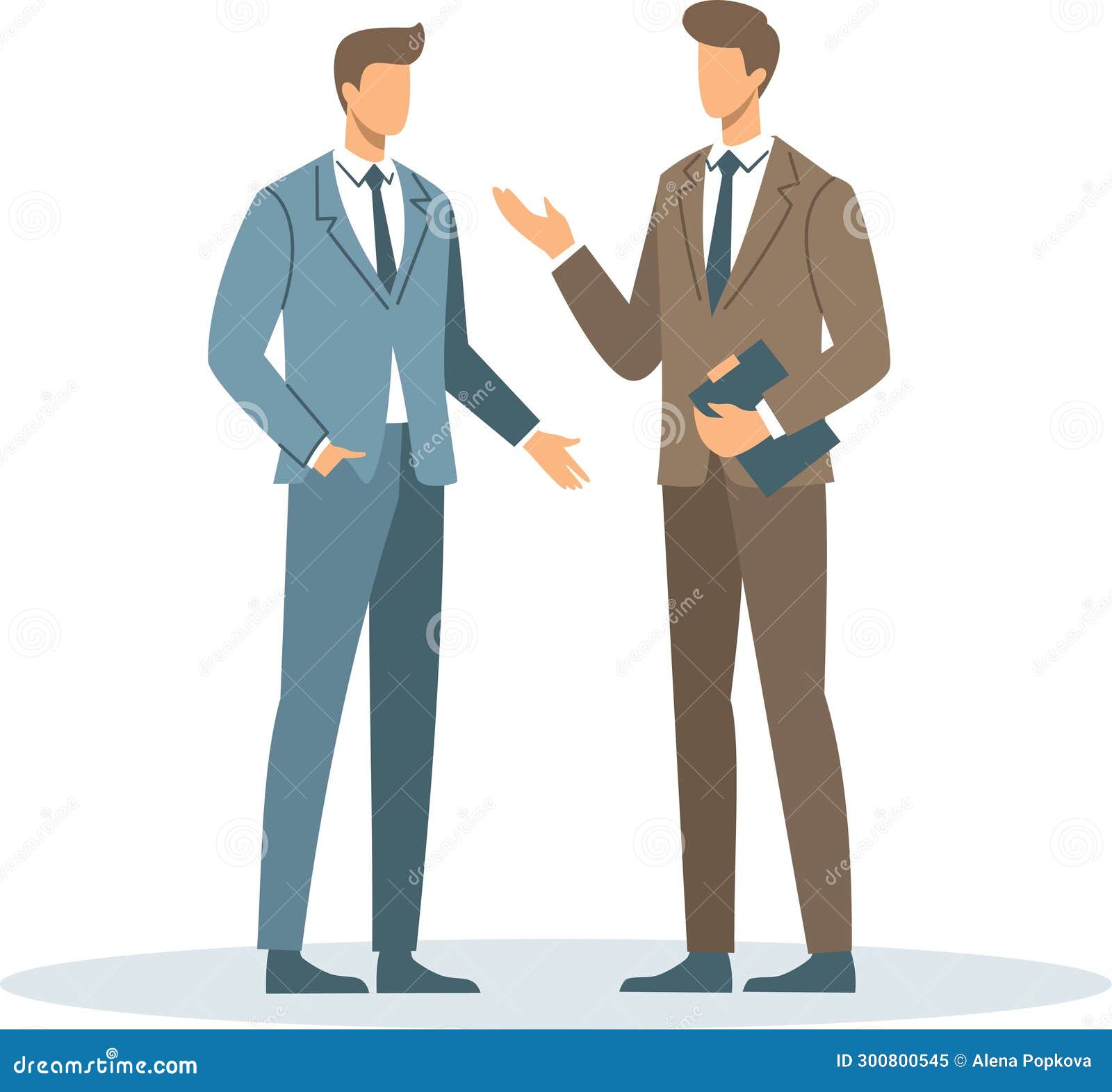 Two Men In Suits Are Talking In A Corner Of An Office Hall. There Is A ...