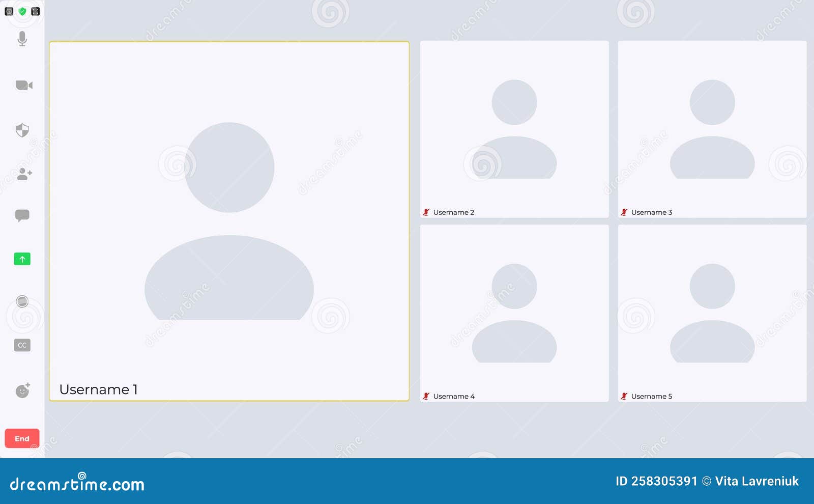 Flat Vector Illustration of Video Conference App Layout. Call Screen ...