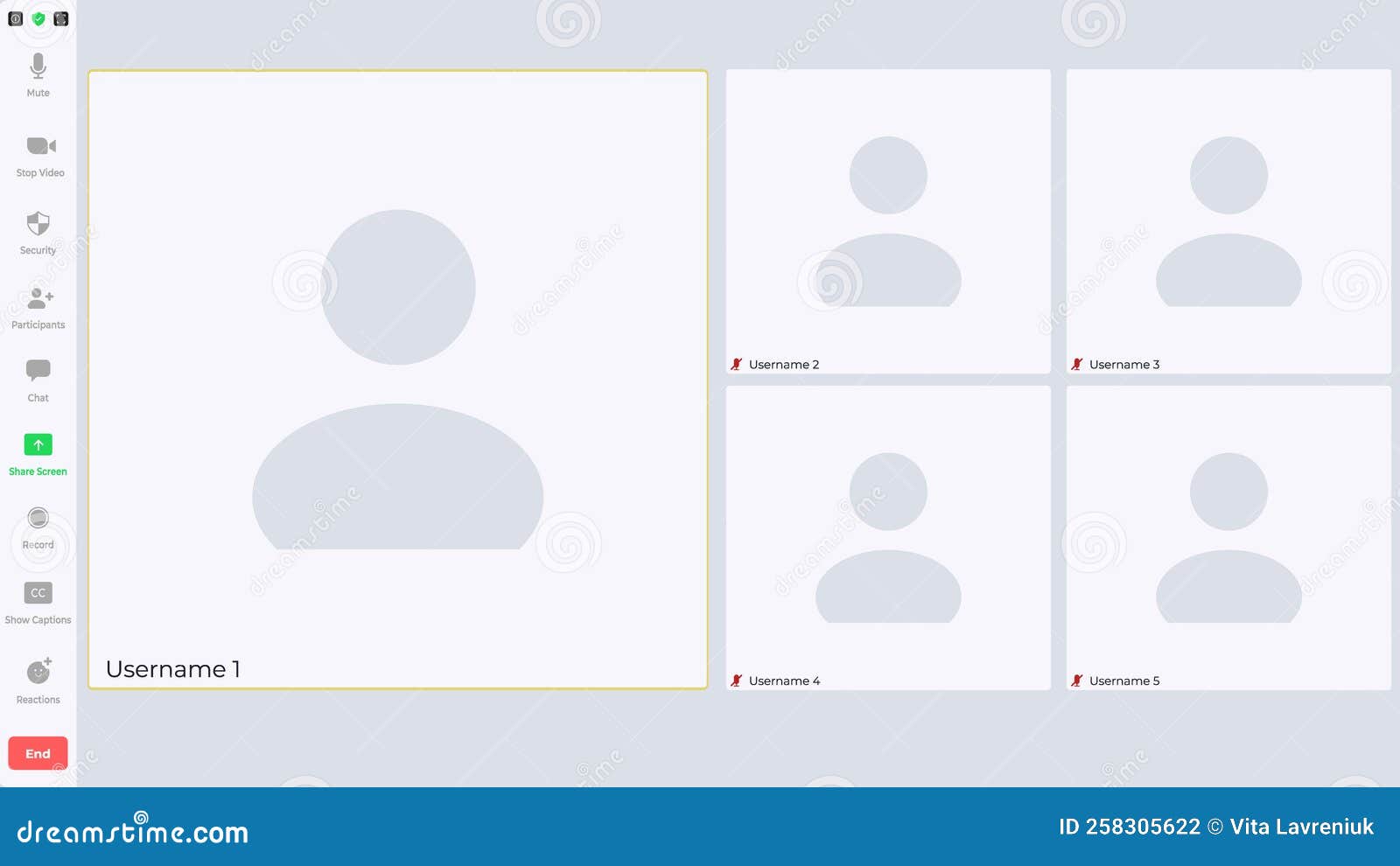 Flat Vector Illustration of Video Conference App Layout. Call Screen ...