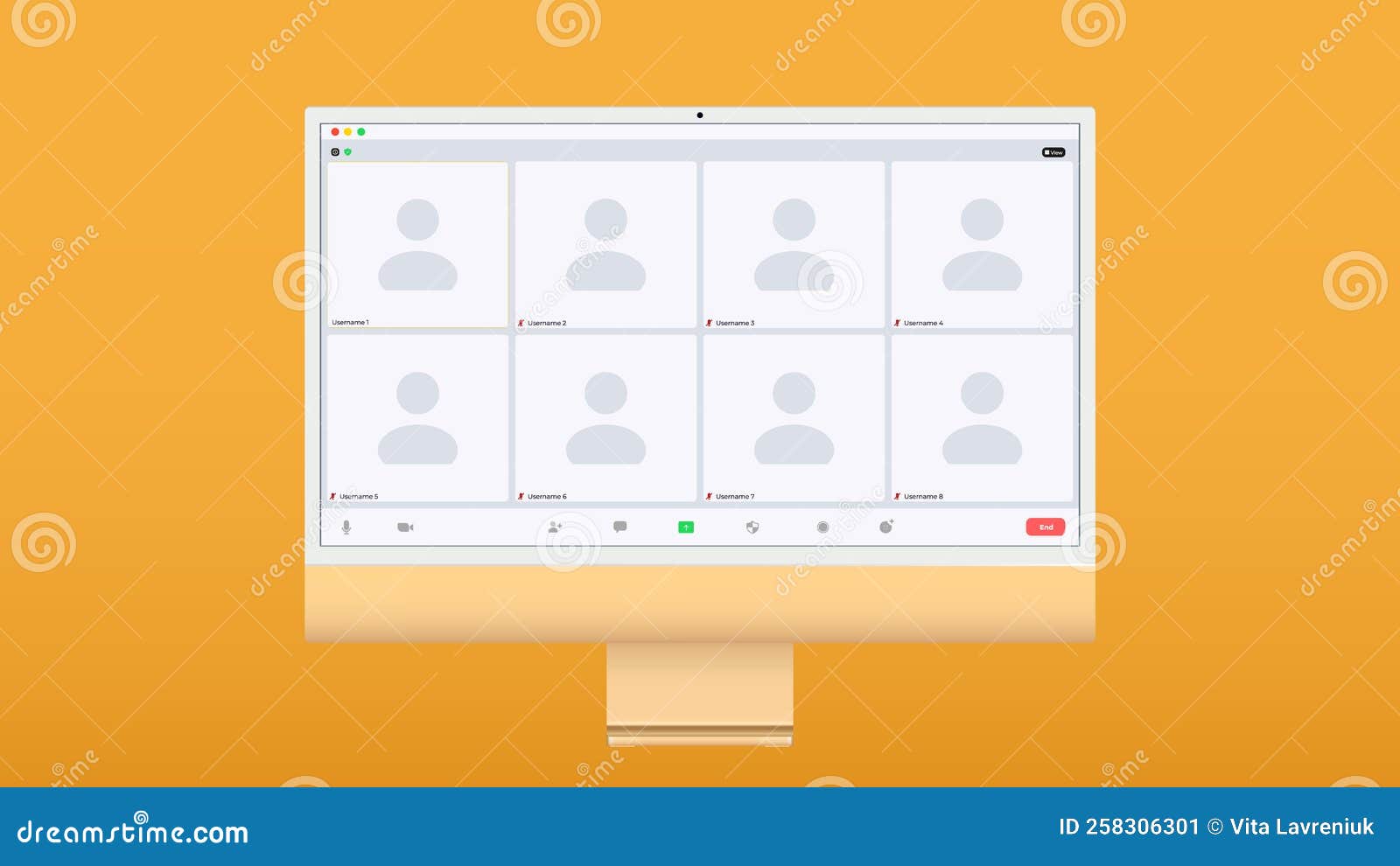 Flat Vector Illustration of Video Conference App Layout. Call Screen ...