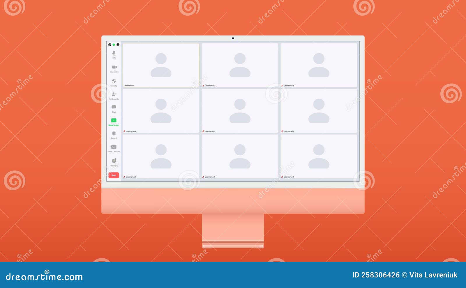 Flat Vector Illustration of Video Conference App Layout. Call Screen ...