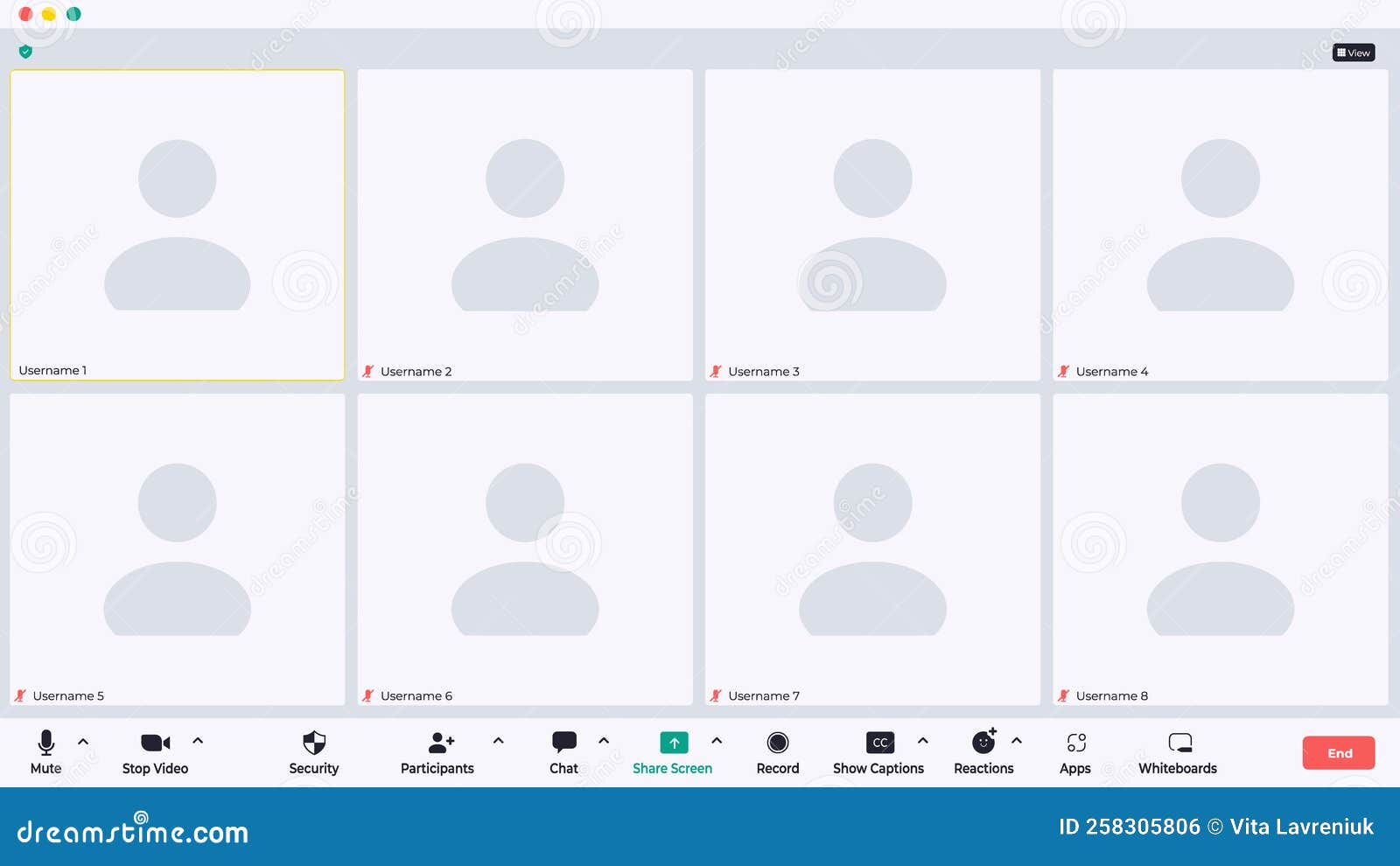 Flat Vector Illustration of Video Conference App Layout. Perfect for ...