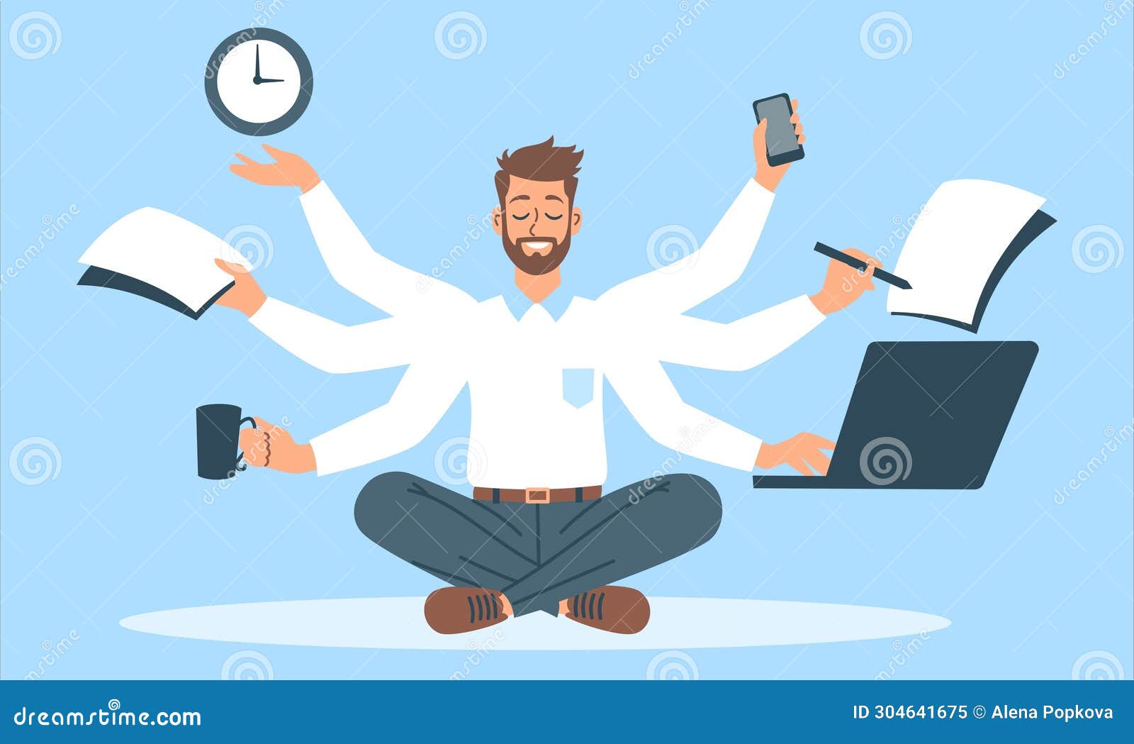 Flat Vector Illustration. Young Man in Office Clothes with Three Pairs ...