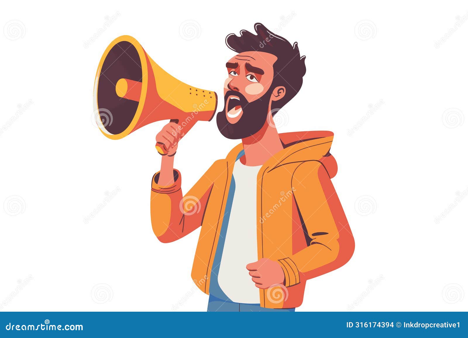 A Flat Vector Illustration of a Young Man Talking into a Loudspeaker ...