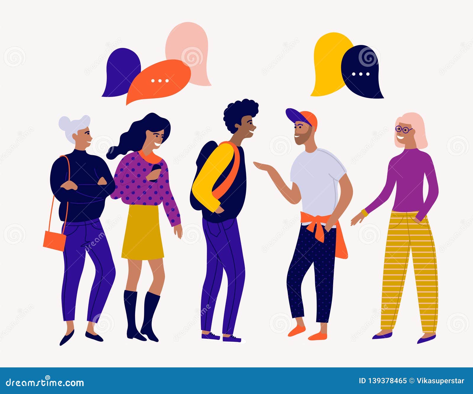 Flat Vector Illustration with Young People Characters with Colorful ... Flat Vector Illustration with Young People Characters with Colorful ...
