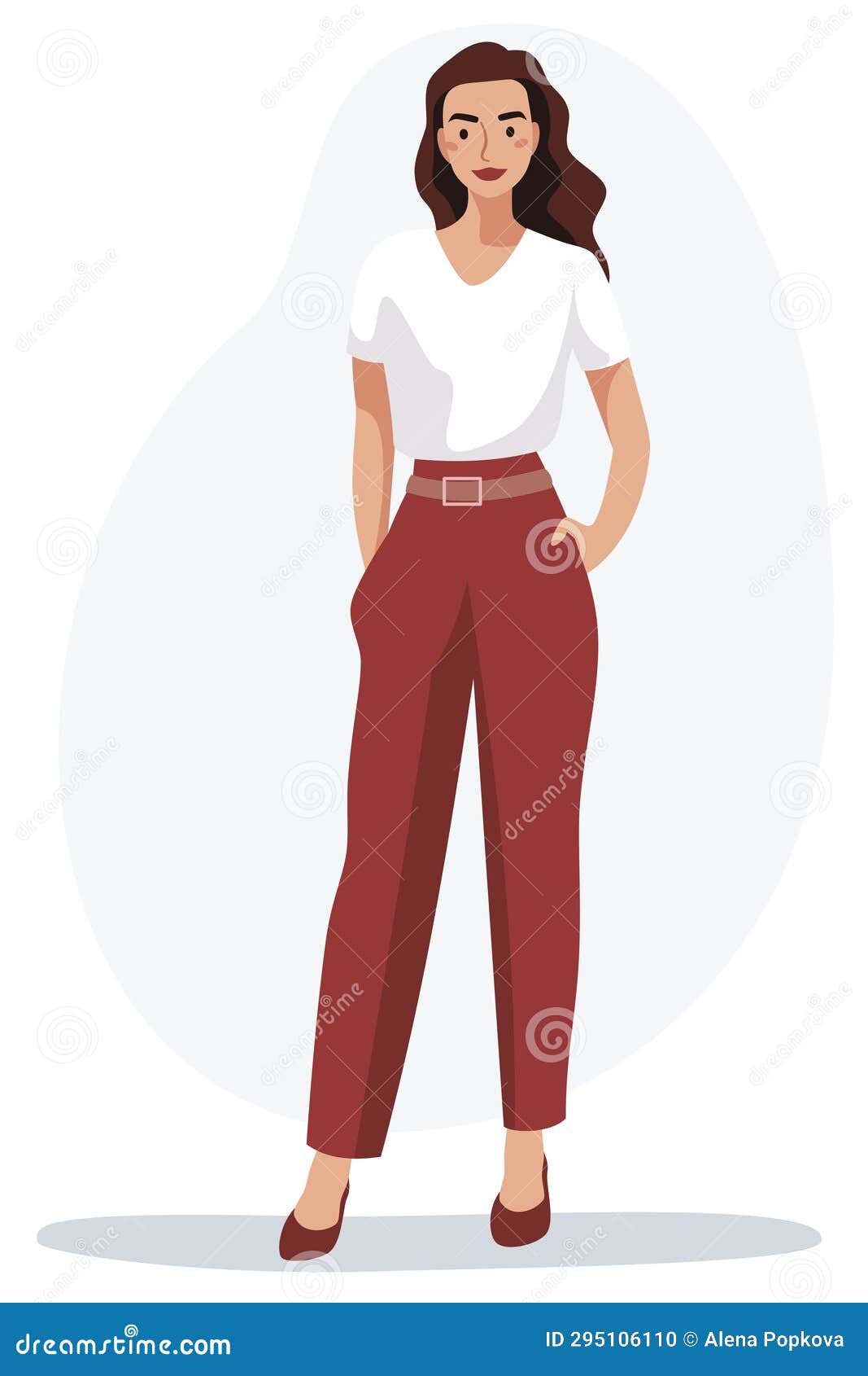 Flat Vector Illustration. Young Woman Standing and Keeping Hands in ...