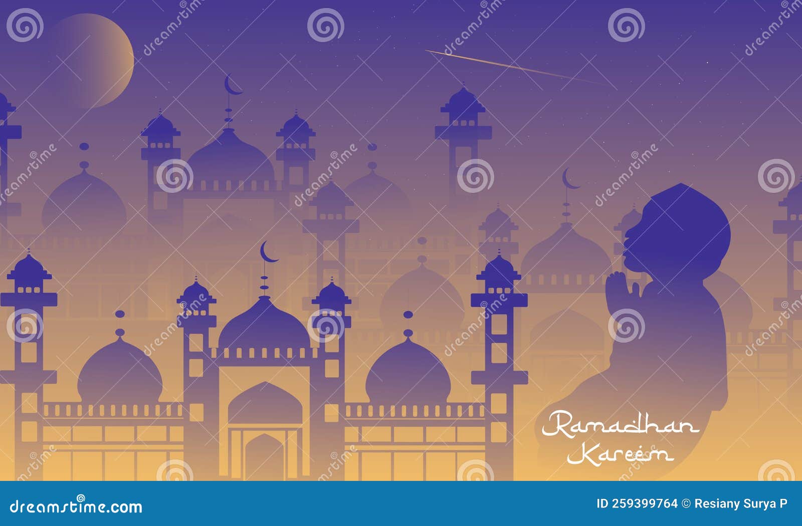 Flat Vector Islam Ramadan Kareem with Mosque and Mosque Shadow and ...