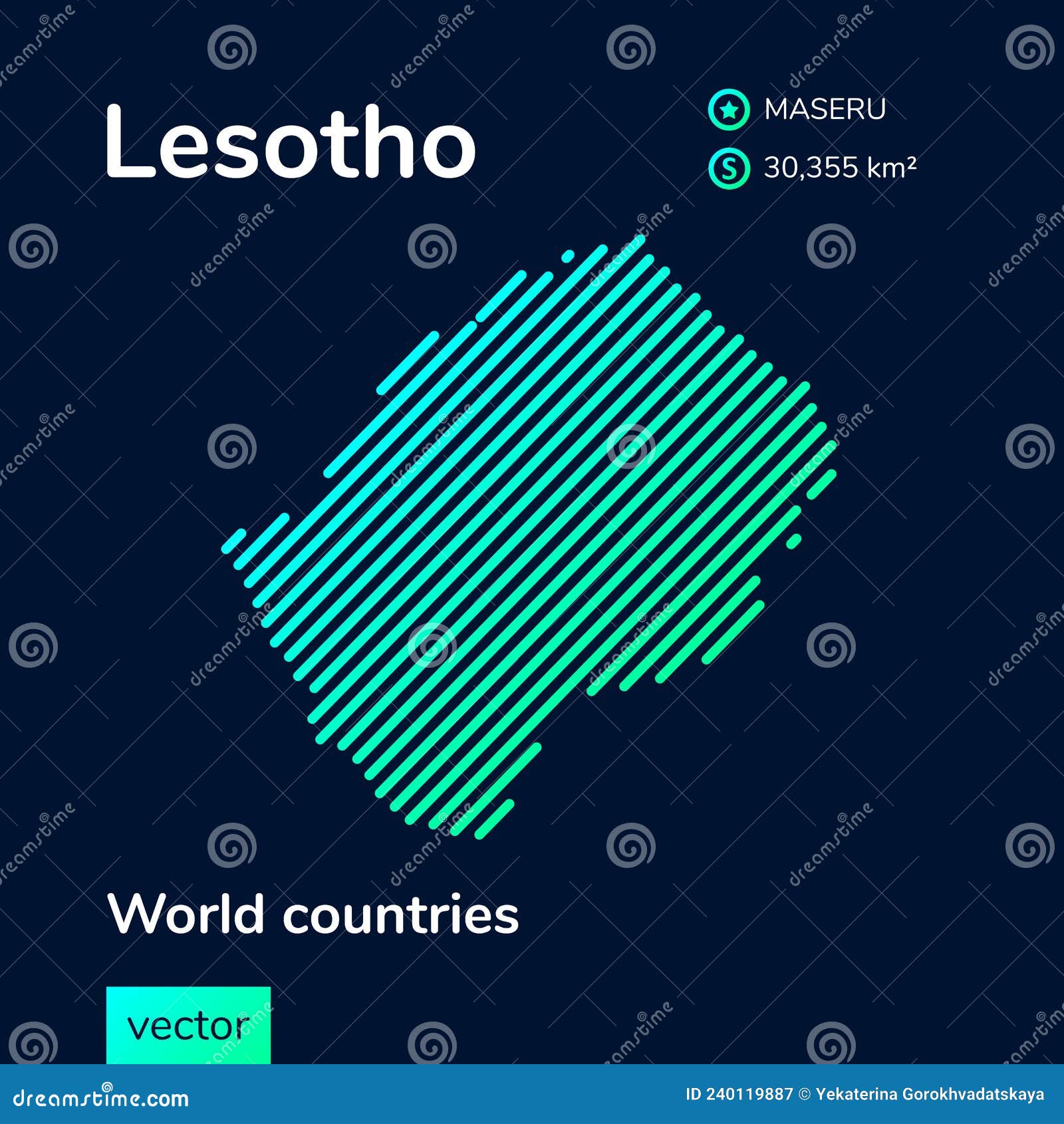 Flat Vector Lesotho Map in Turquoise Colors on a Dark Blue Background ...