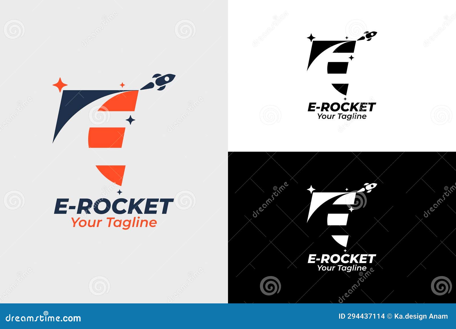 Modern Rocket Logo and Letter E. Simple Flying Rocket with Speed ...