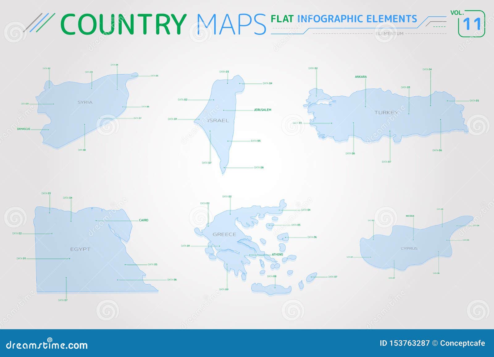 Syria, Israel, Turkey, Greece, Cyprus and Egypt Vector Maps Stock ...