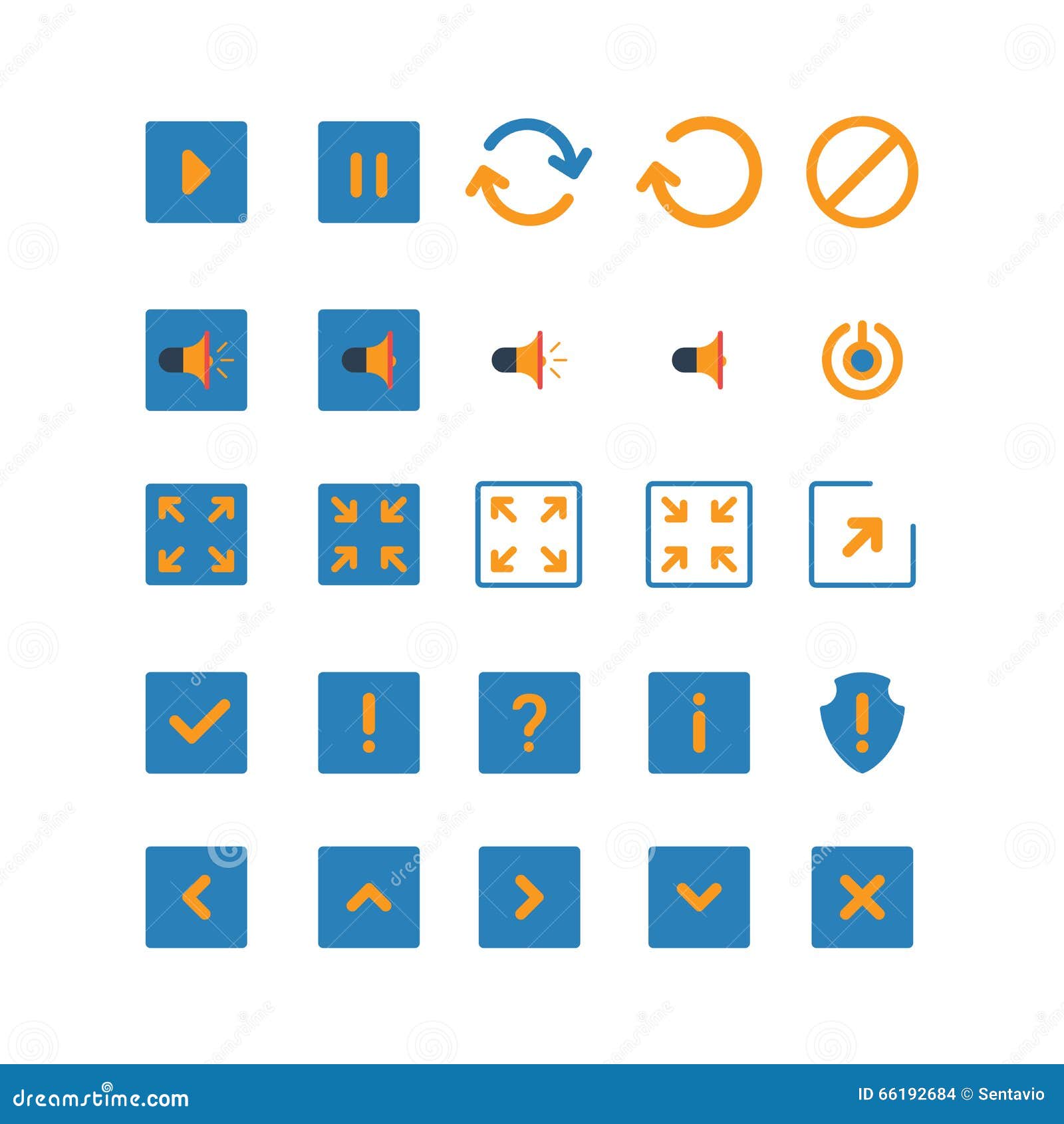 Flat Vector Mobile Web App Icon: Buttons Play Pause Sound on Off Stock ...
