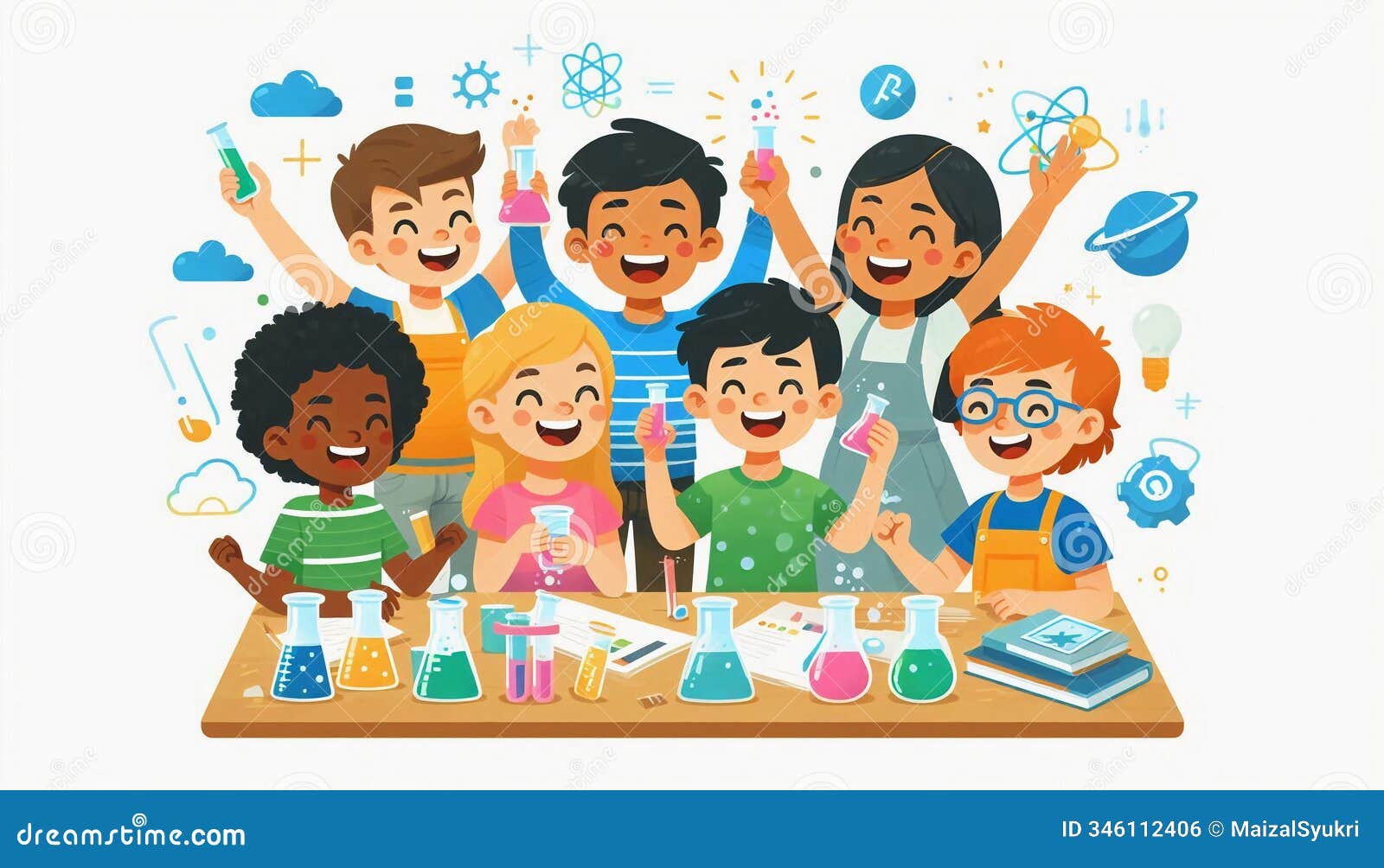 Curious and Excited Kids Conducting Science Experiments, Multicultural ...